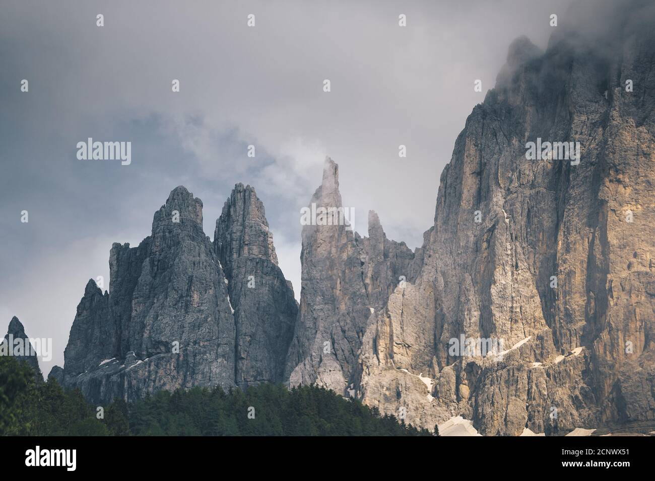 Striking rock formations in the Dolomites, South Tyrol, Italy Stock ...