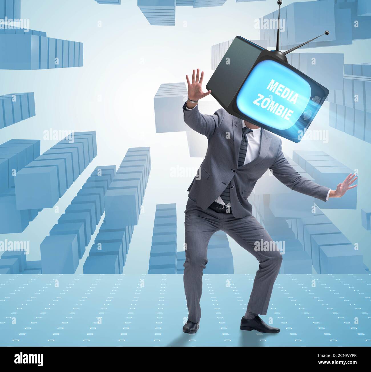 The media zombie concept with man and tv set instead of head Stock ...