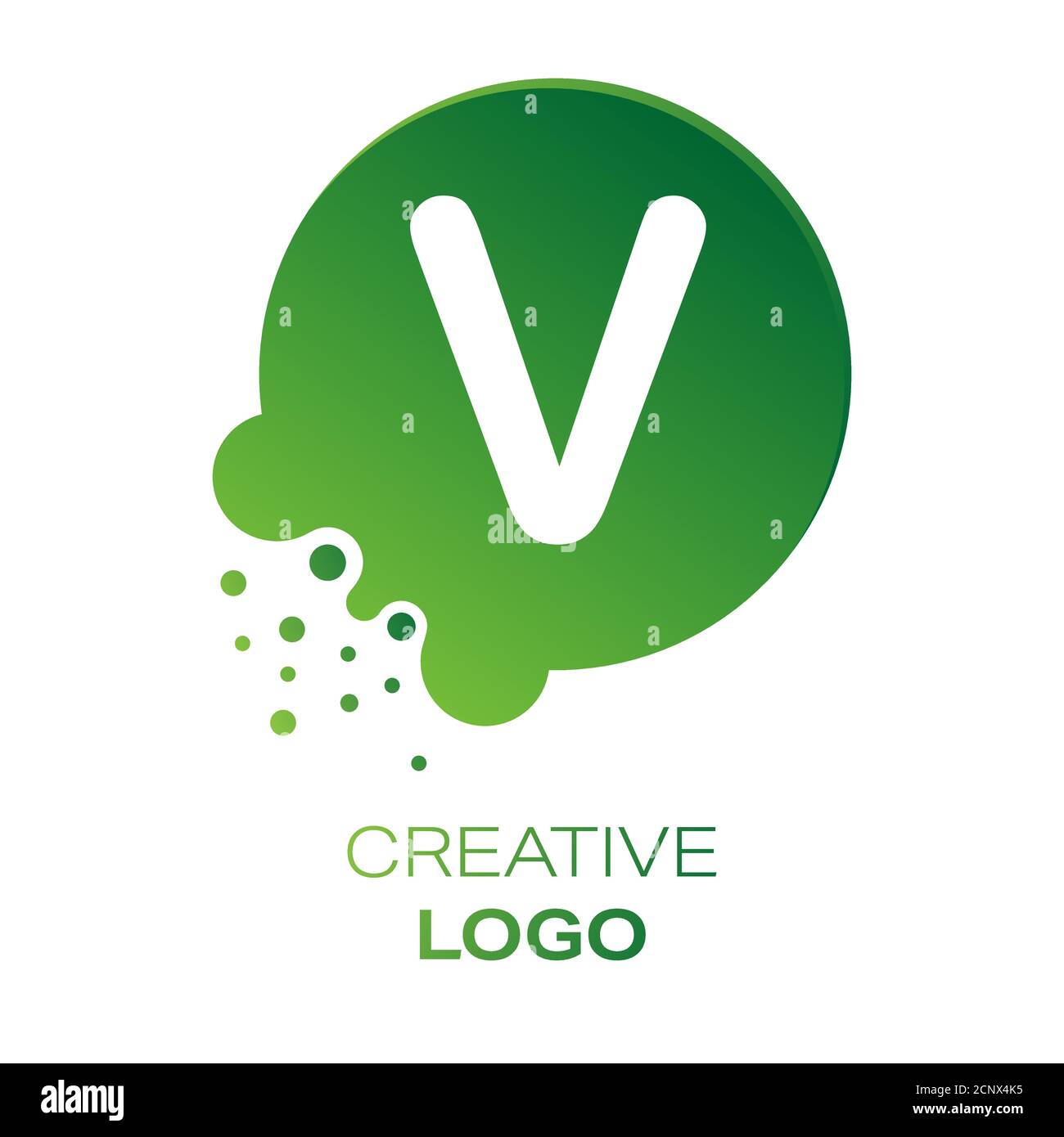 Creative logo. The letter V on a round dot with splashes. Vector ...