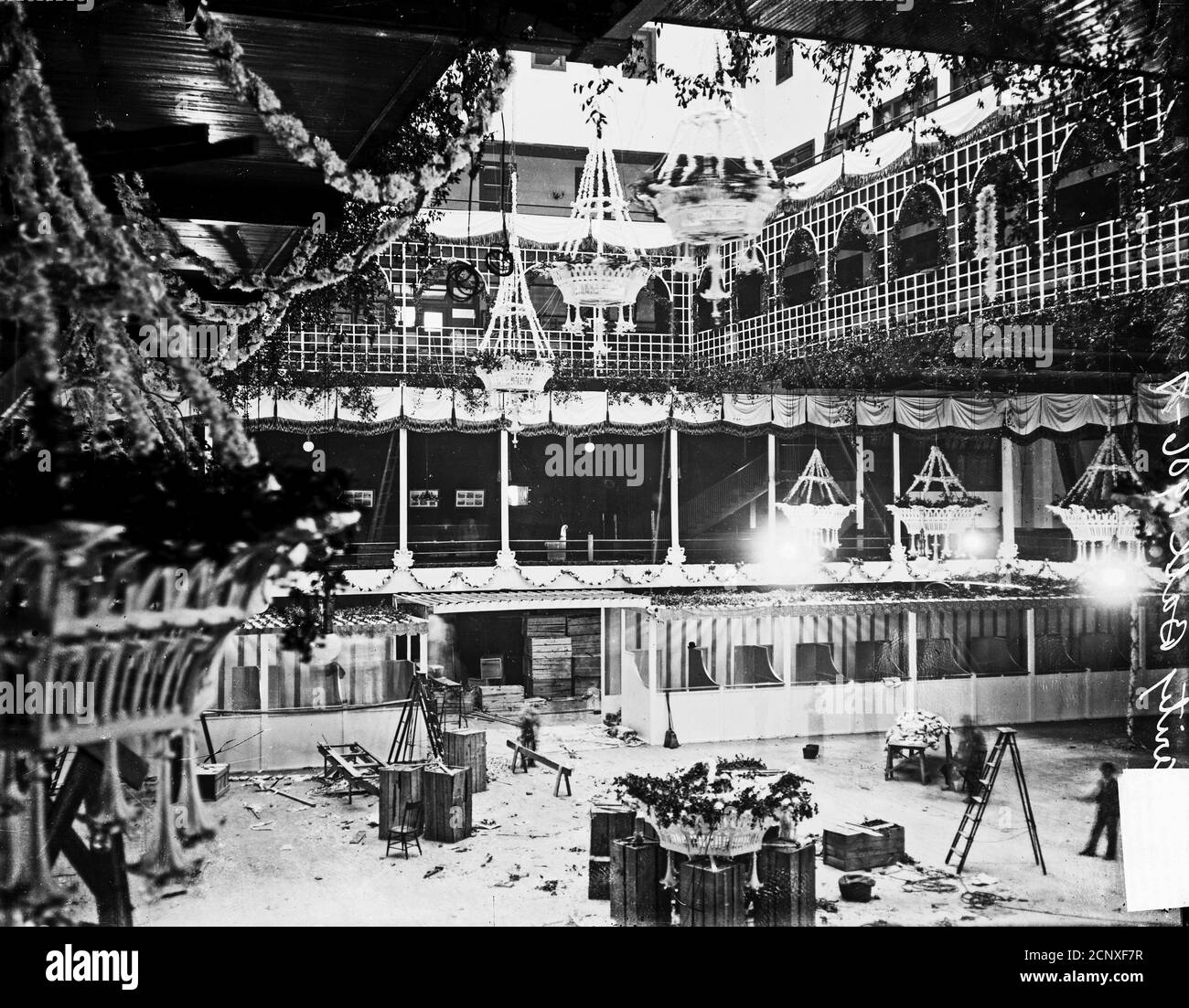 Courtyard in the First Regiment Armory decorated for a charity ball ...