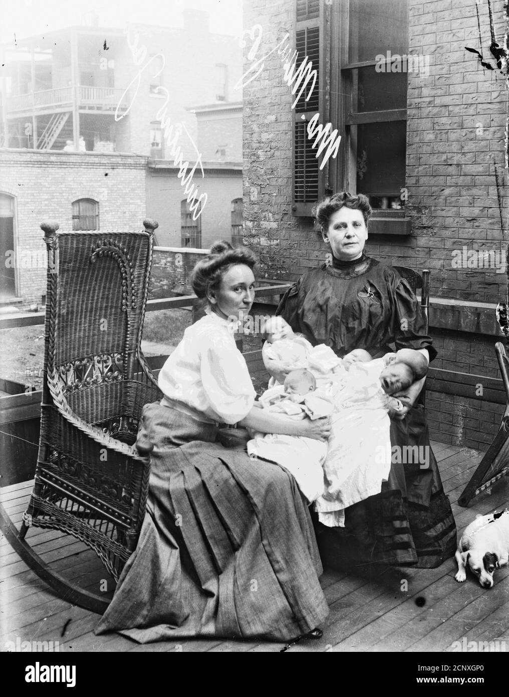 Antonia Jacobs and Mrs. Mary Brendecke (holding five infants) on the ...