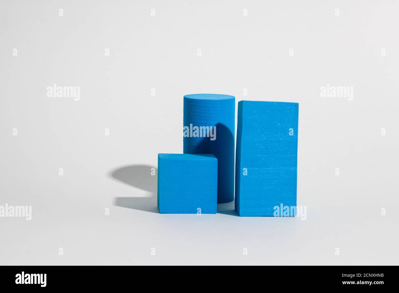 Stack of blue blocks. Geometrical figures still life composition ...