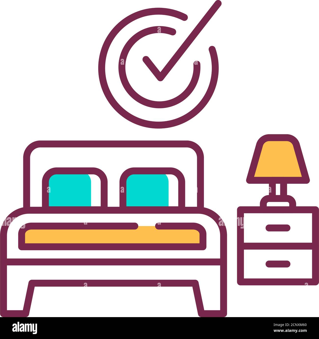 Bedroom color line icon. Apartament booking sign. Take rest. Pictogram ...