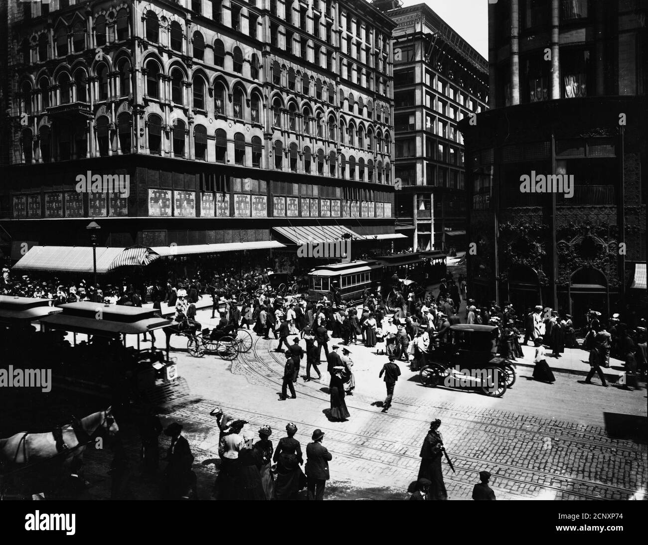 Street scene at the intersection of State and Madison Streets, Chicago ...