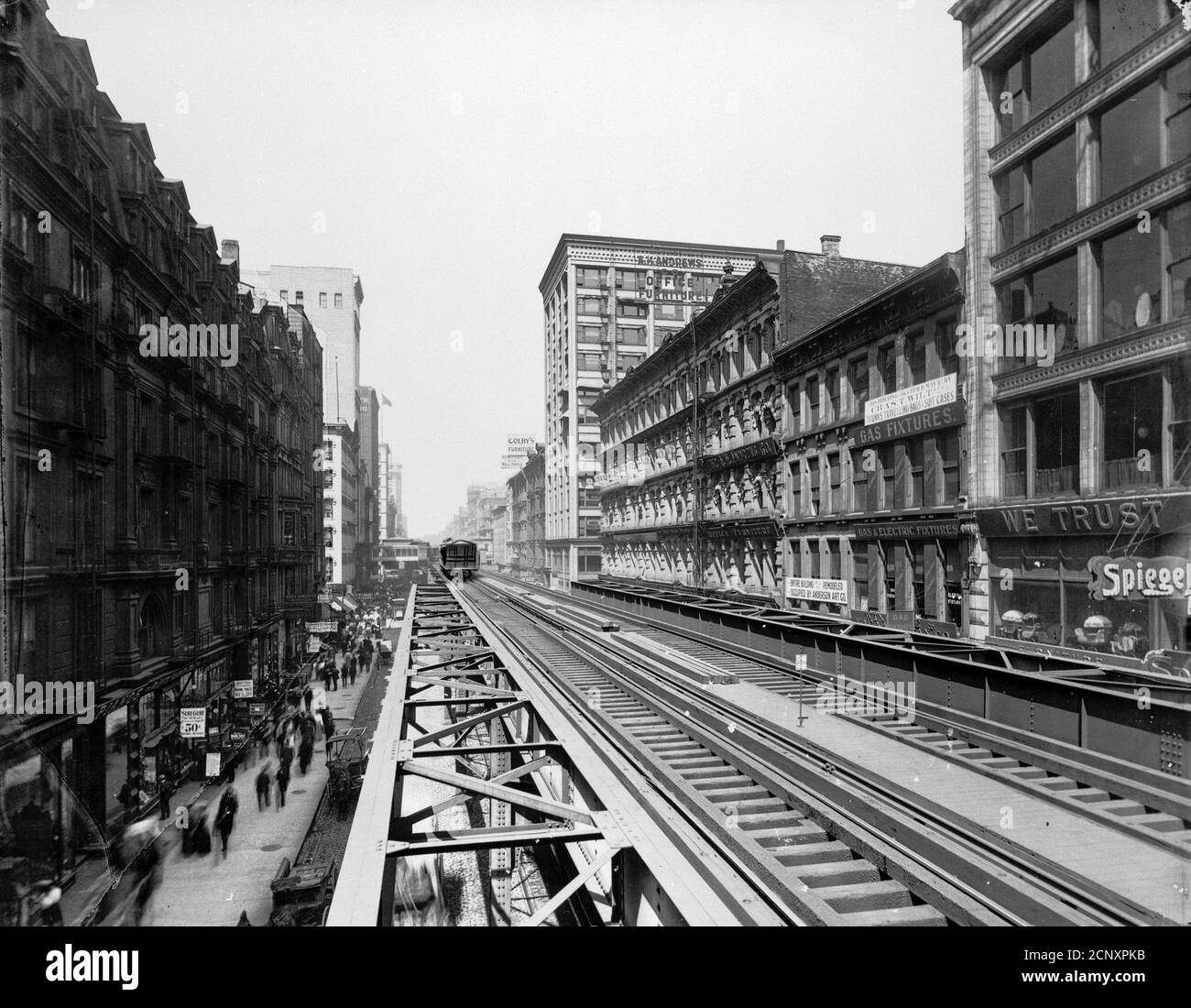 Elevated railroad tracks, looking north on Wabash Avenue from Adams ...