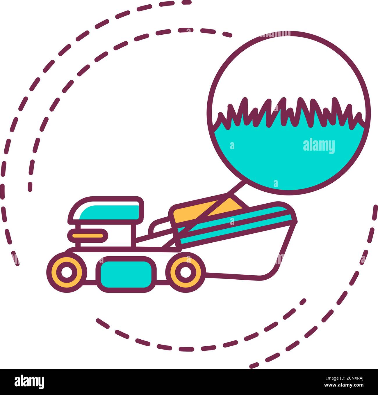Lawn Mowing and Trimming color line icon. Cutting the grass in the ...