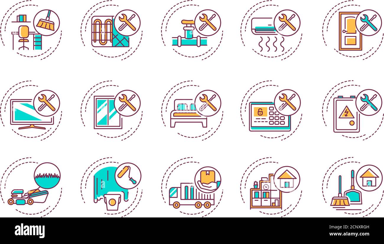 Handyman services color line icons set. Include repair work ...