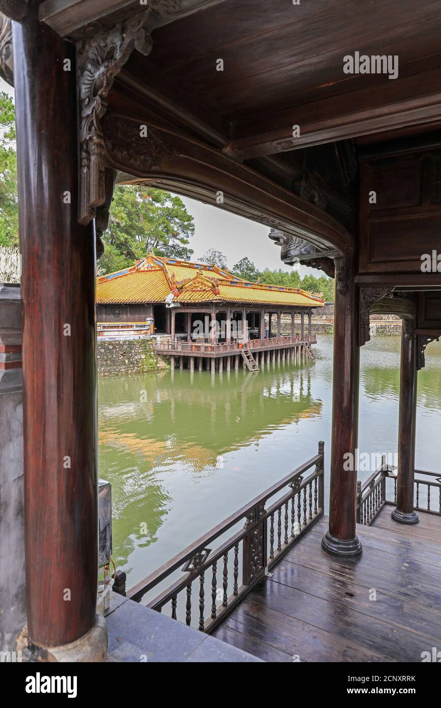 Xung Khiem Pavilion and lotus pool, Luu Khiem Lake, at tomb of Emperor ...
