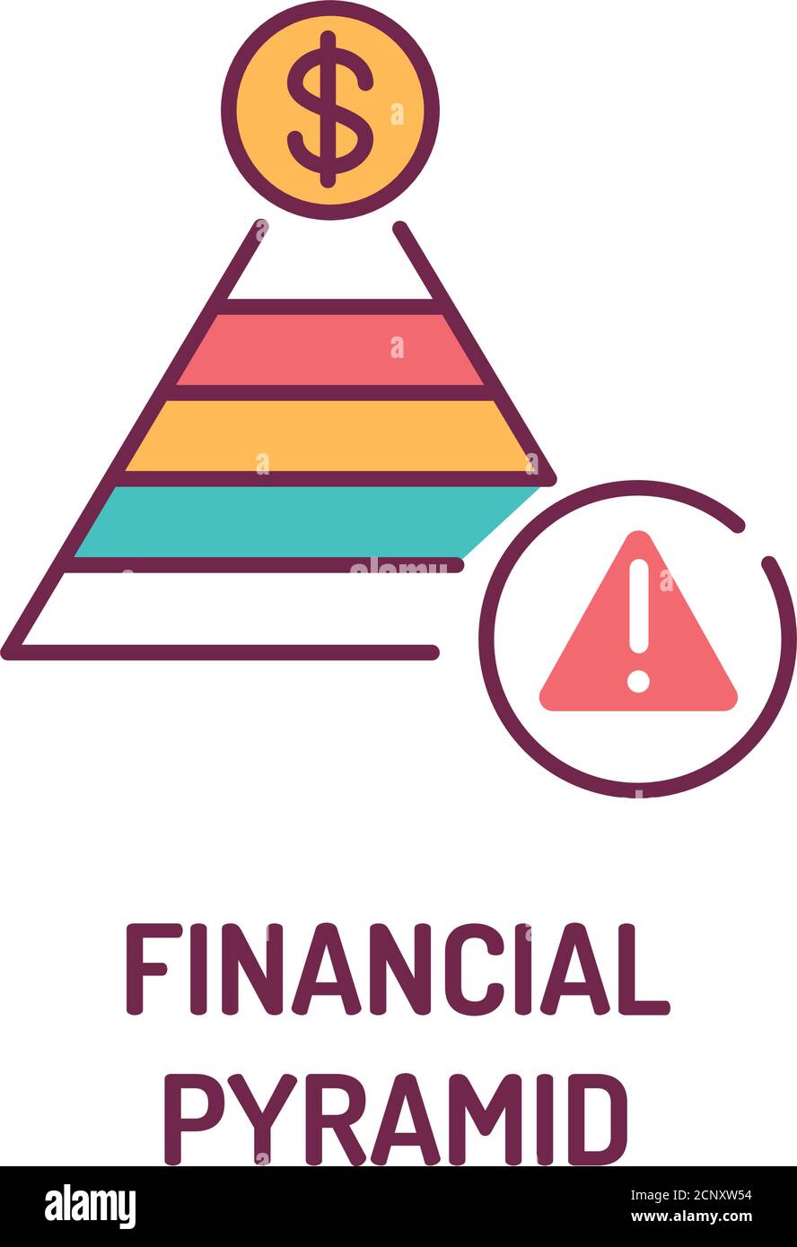 Financial pyramid color line icon. A business model that recruits ...