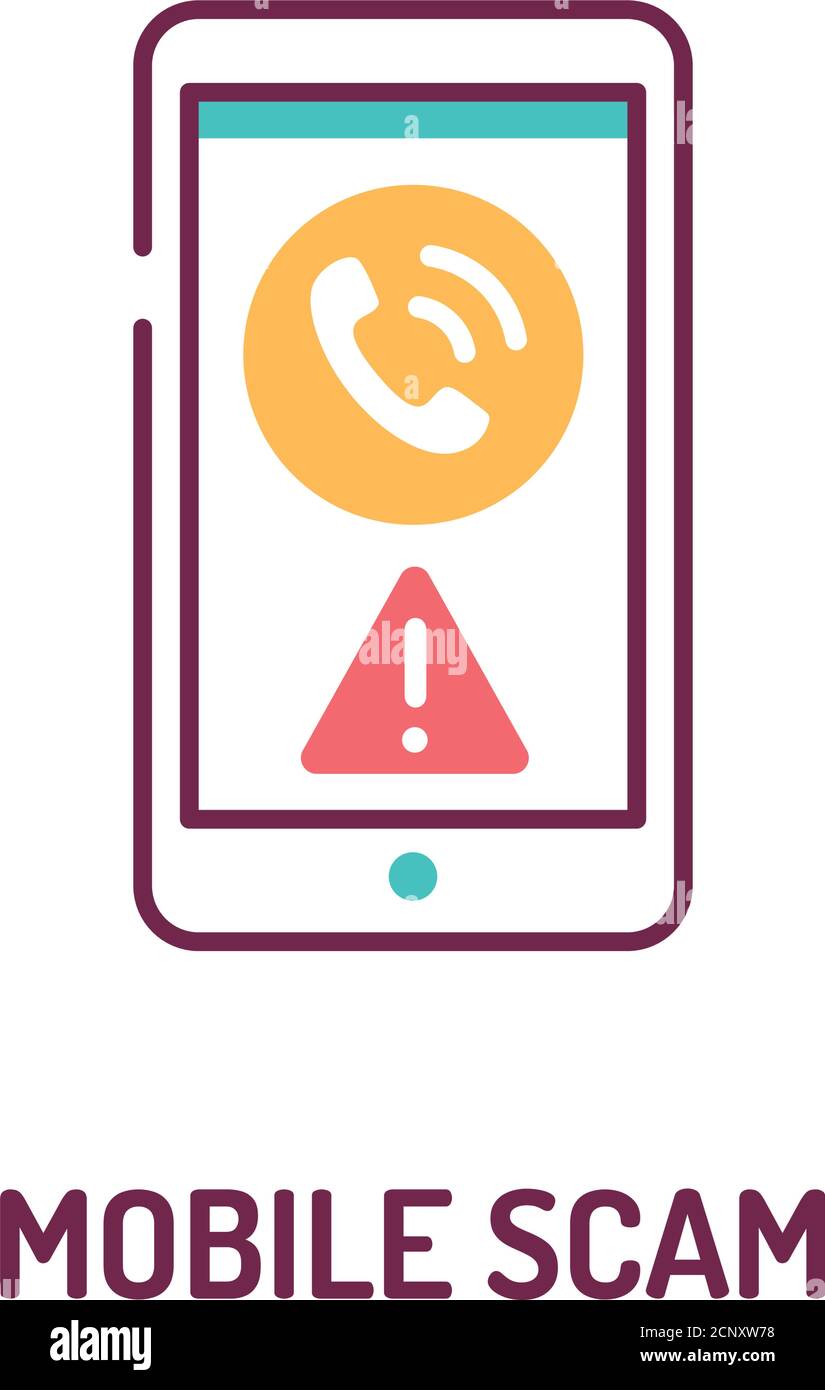 Mobile scam color line icon on white background. Phone call from an ...
