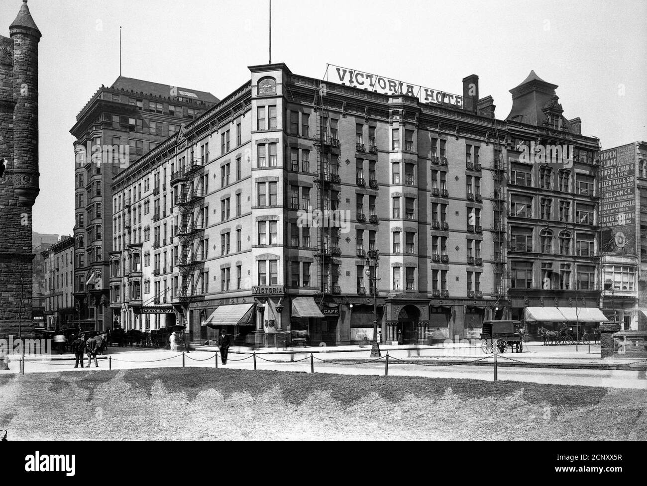 Exterior view of the Victoria Hotel, located at the northwest corner of ...