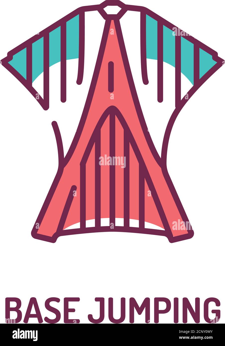 Base jumping color line icon. Parachuting from a fixed structure ...