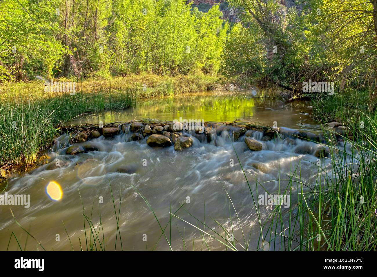 A small rocky water rapids in the Verde River in the Bear Siding ...