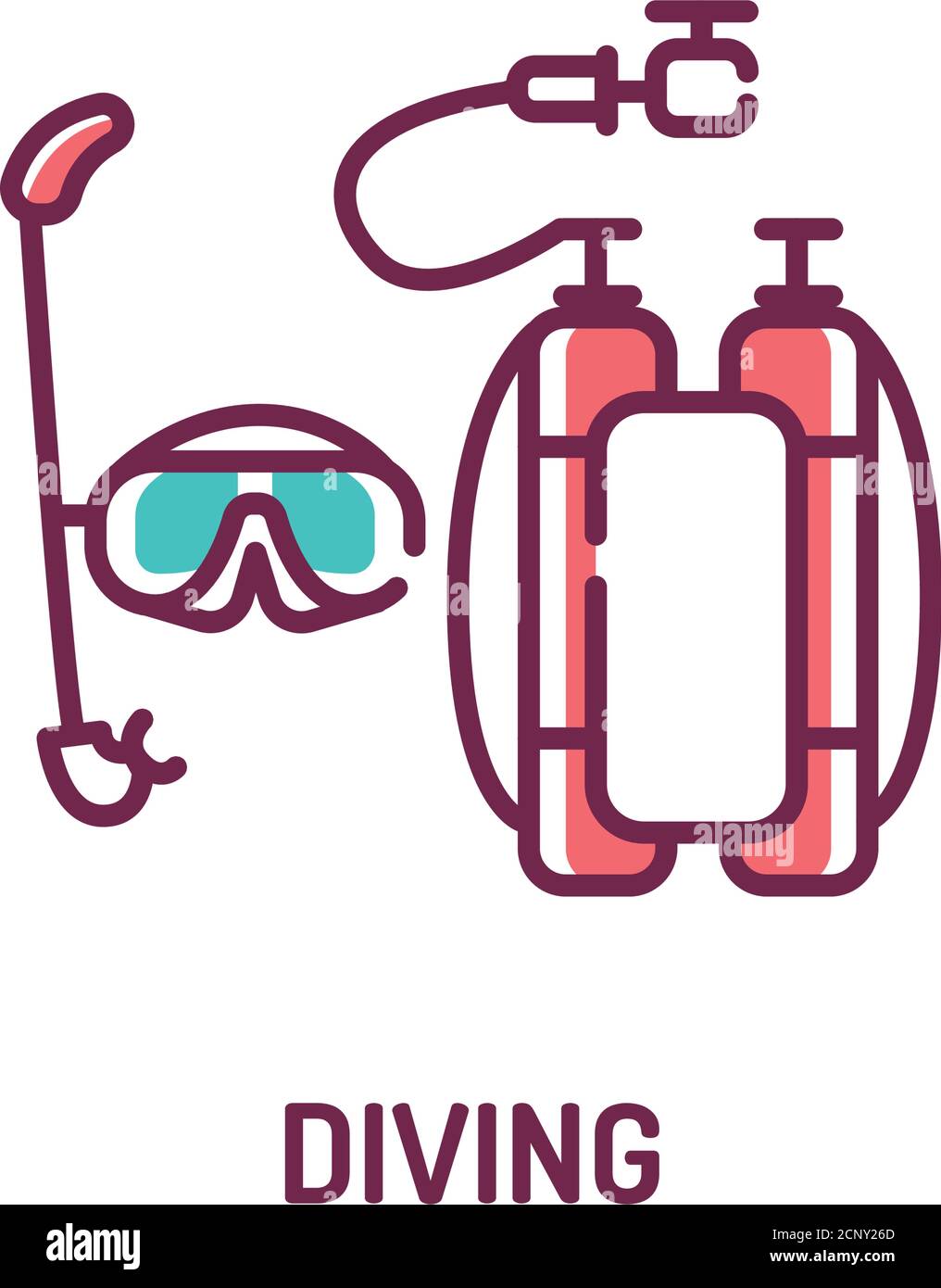 Diving color line icon. Human activity underwater. Mask and regulator ...