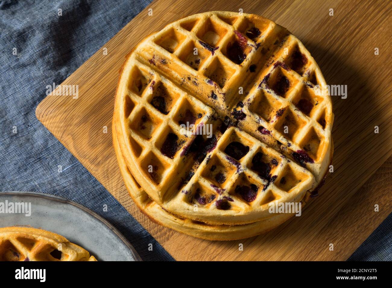 Homemade Warm Blueberry Belgian Waffles with Whipped Cream Stock Photo ...