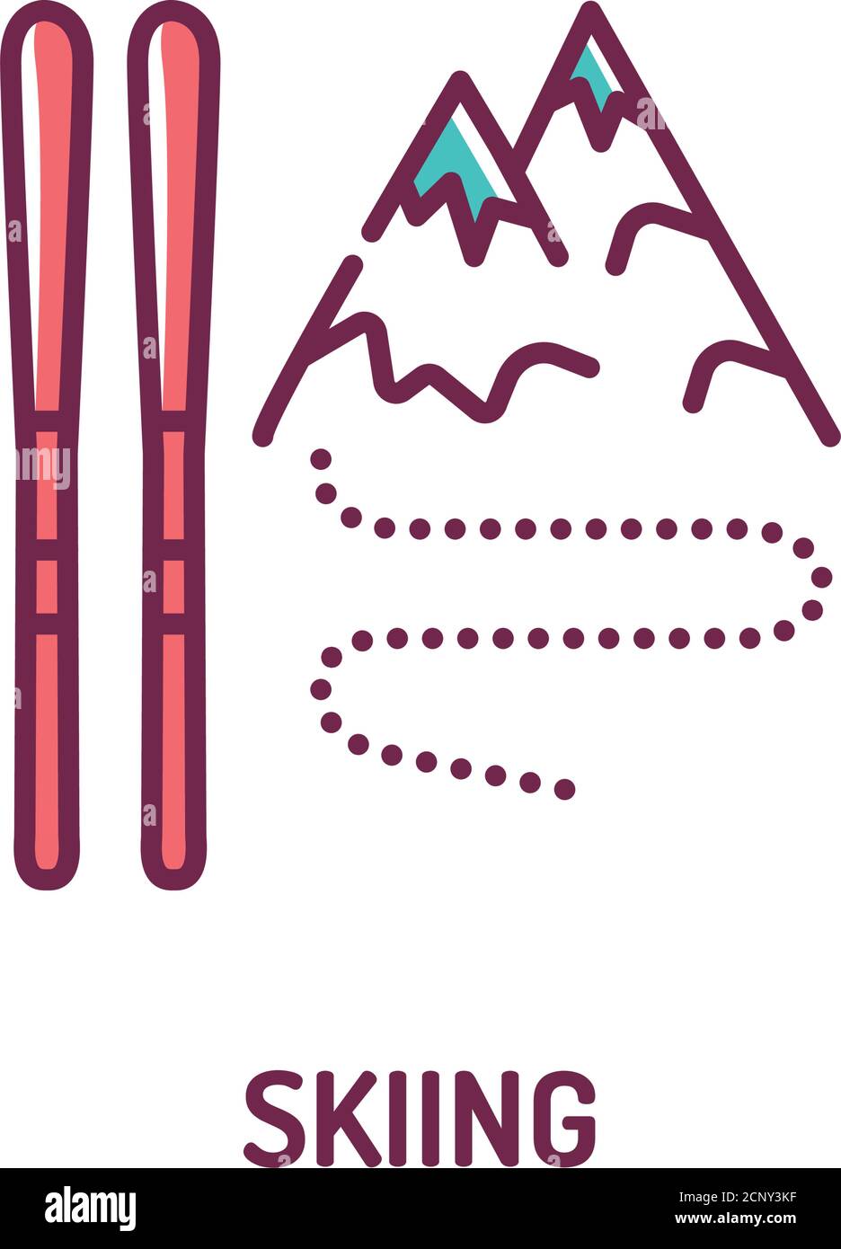 Skiing color line icon. Winter extreme sport. Ski resort. Pictogram for ...