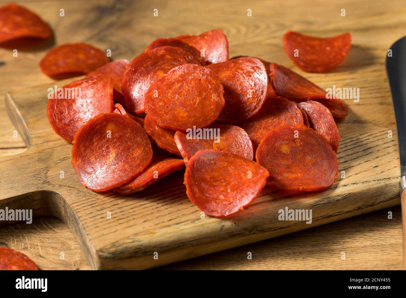 Organic Uncured Italian Pepperoni Slices Ready to Use Stock Photo - Alamy