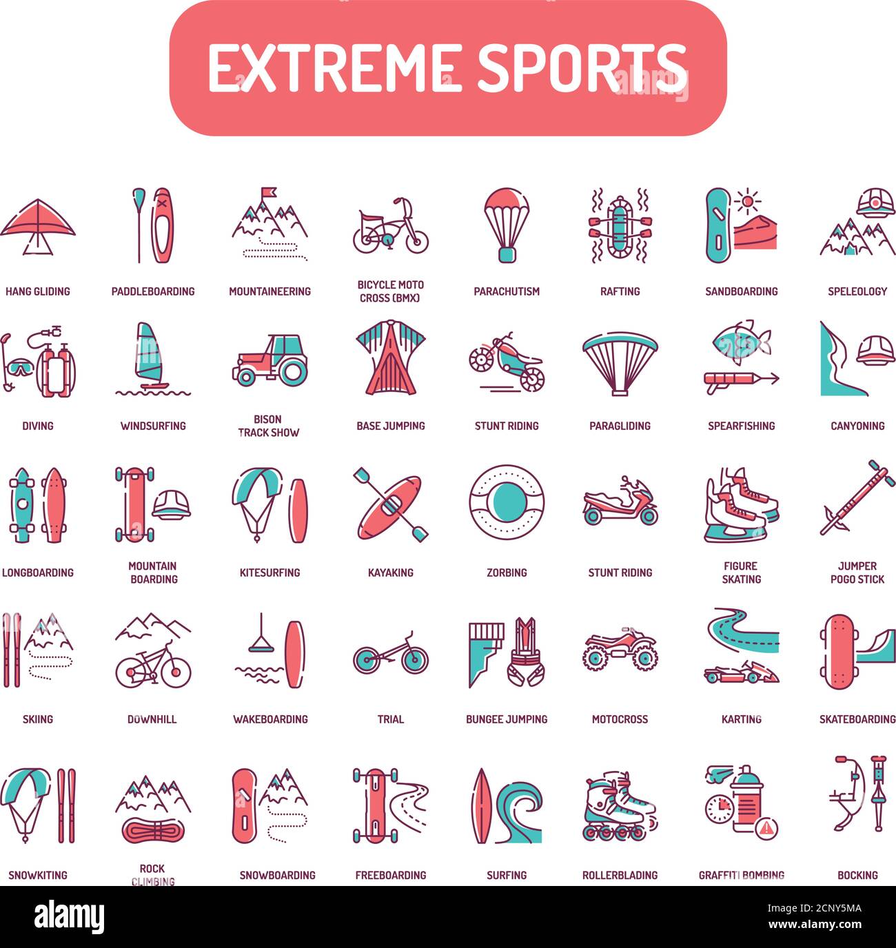 Extreme sport color line icons set. Activities perceived as involving a ...