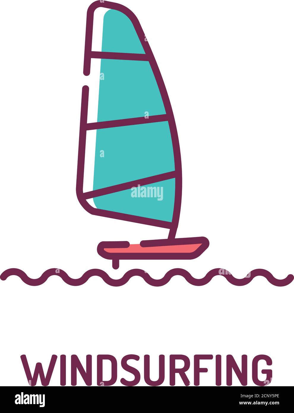 Windsurfing color line icon. Surface water sport. Combines elements of ...