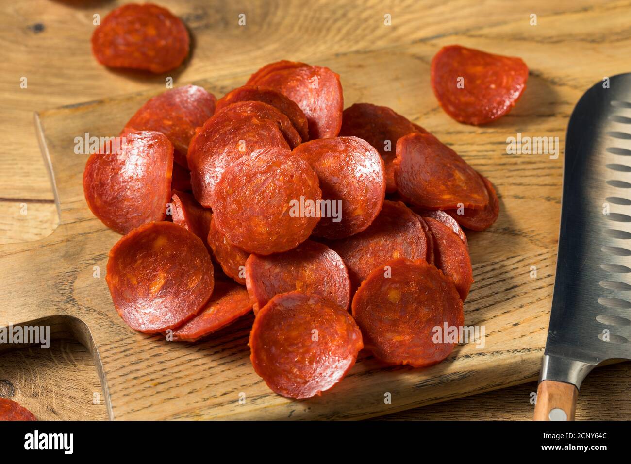 Organic Uncured Italian Pepperoni Slices Ready to Use Stock Photo - Alamy
