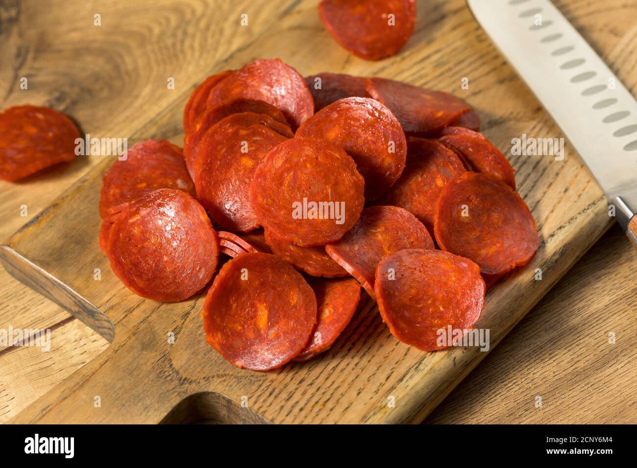 Organic Uncured Italian Pepperoni Slices Ready to Use Stock Photo - Alamy