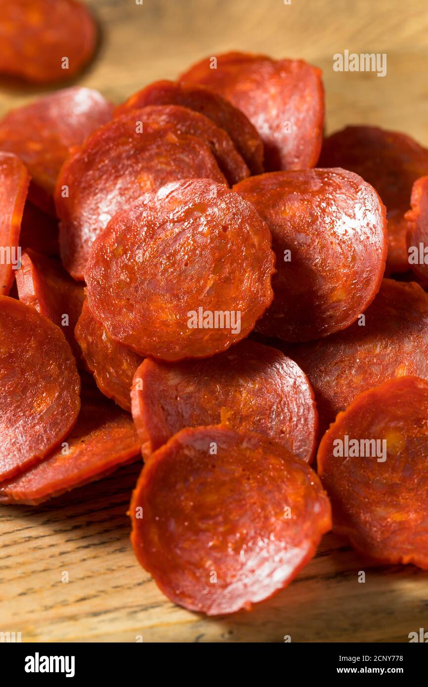 Organic Uncured Italian Pepperoni Slices Ready to Use Stock Photo - Alamy