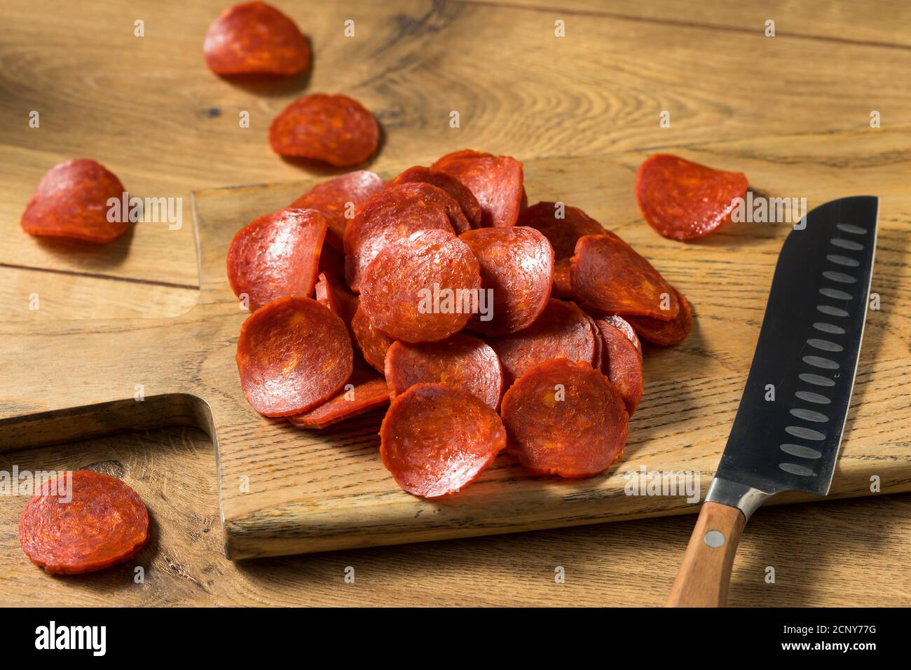 Organic Uncured Italian Pepperoni Slices Ready to Use Stock Photo - Alamy