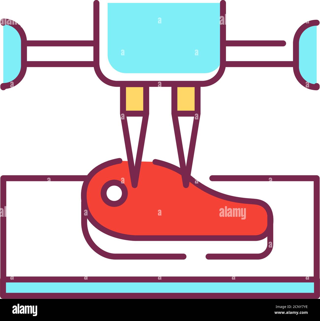 3d printer prints meat color line icon. 3d printer recreating a pice of ...