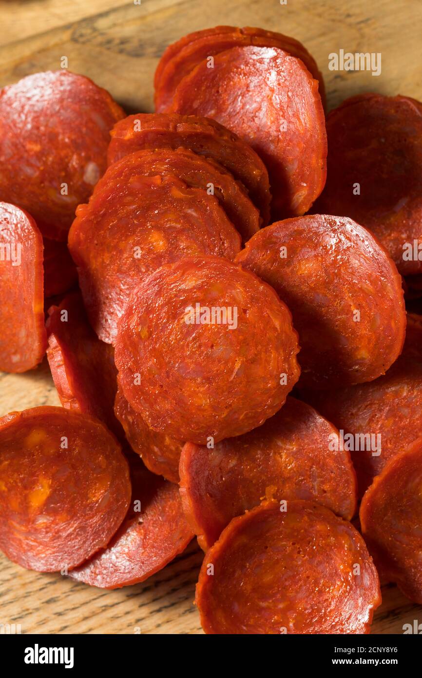 Organic Uncured Italian Pepperoni Slices Ready to Use Stock Photo - Alamy