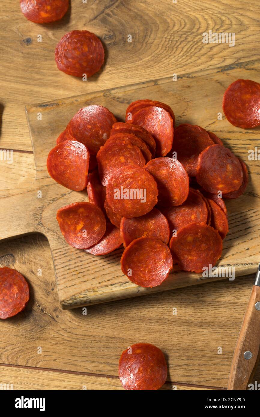 Organic Uncured Italian Pepperoni Slices Ready to Use Stock Photo - Alamy