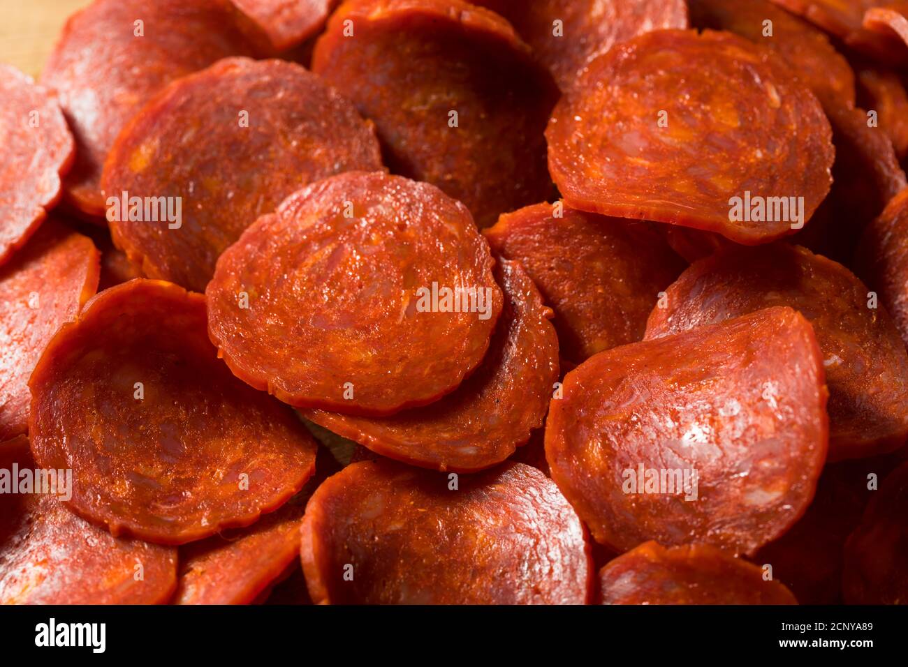 Organic Uncured Italian Pepperoni Slices Ready to Use Stock Photo - Alamy