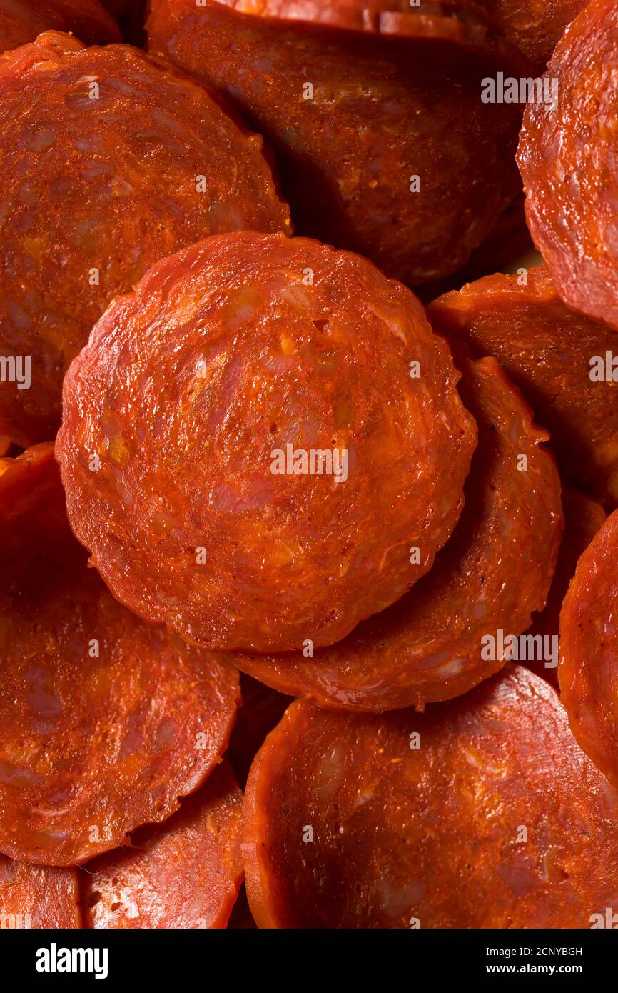 Organic Uncured Italian Pepperoni Slices Ready to Use Stock Photo - Alamy