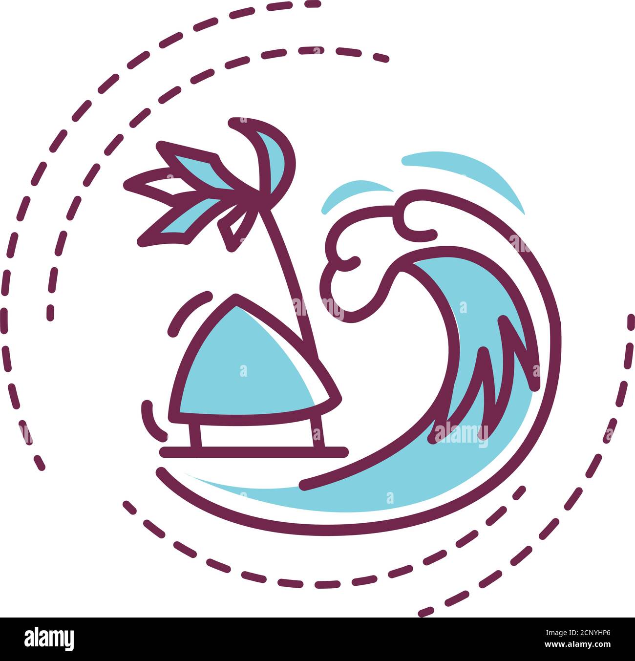 Tsunami color line icon. A series of waves caused by earthquakes or ...