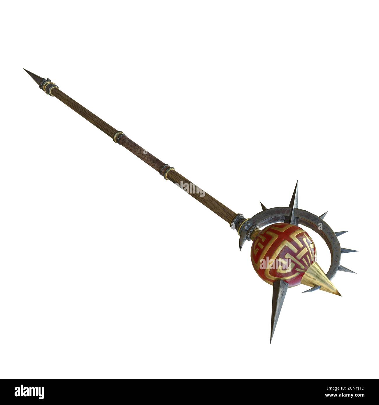 staff with wooden with metal inserts on an isolated white background ...