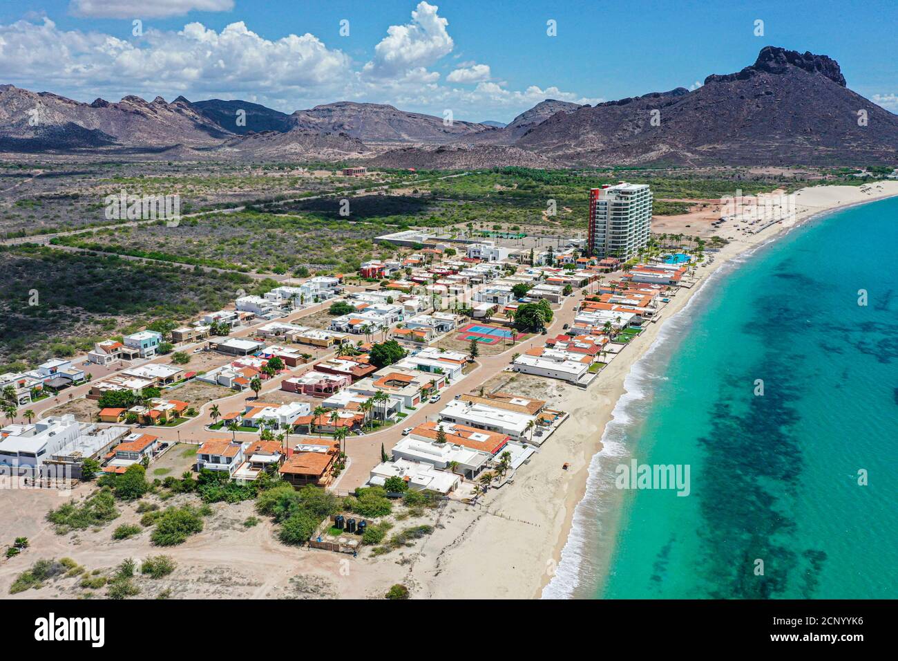 Aerial view of Los Algodones beach in the bay of San Carlos, Nuevo ...