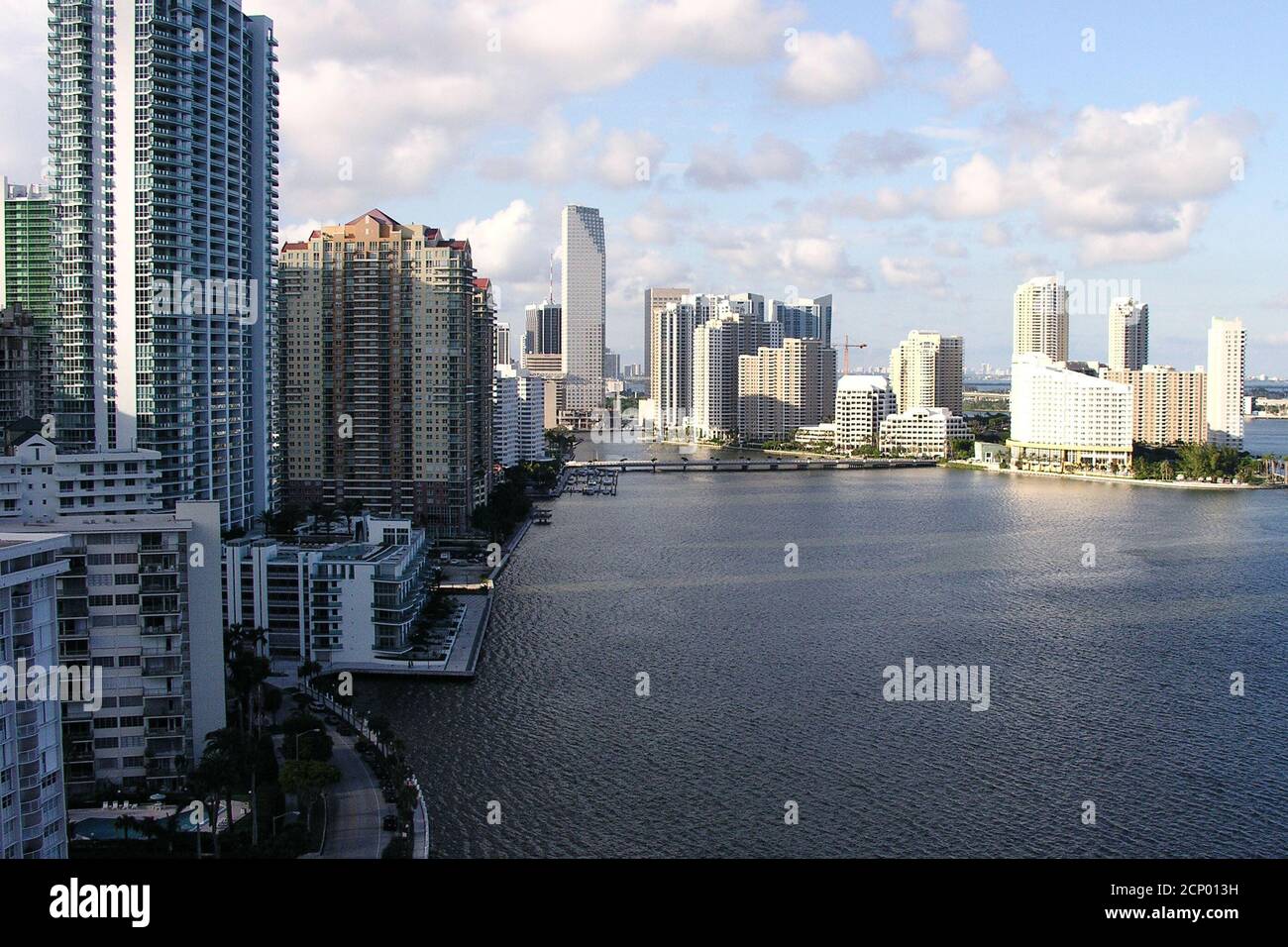 Archival September 2005 aerial view of downtown Miami waterfront high ...