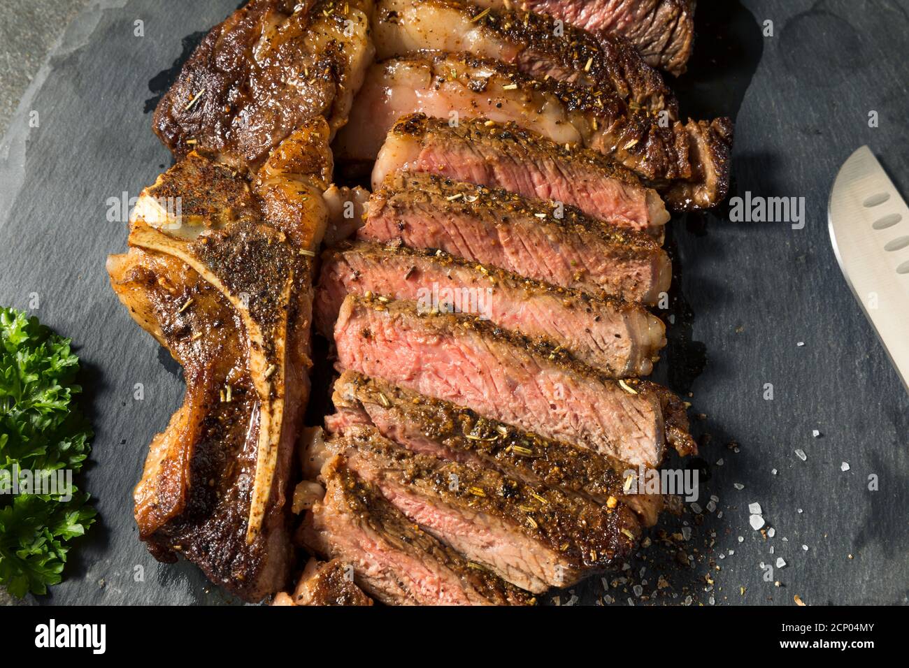 Grass Fed Cooked Ribeye Steak Ready to Eat Stock Photo - Alamy