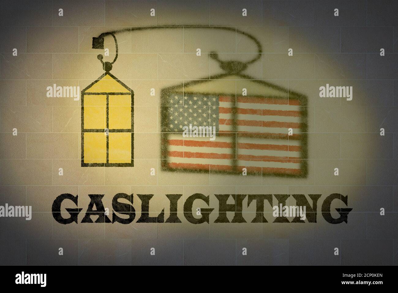 Gas light painted on wall with American flag in gaslight shadow ...