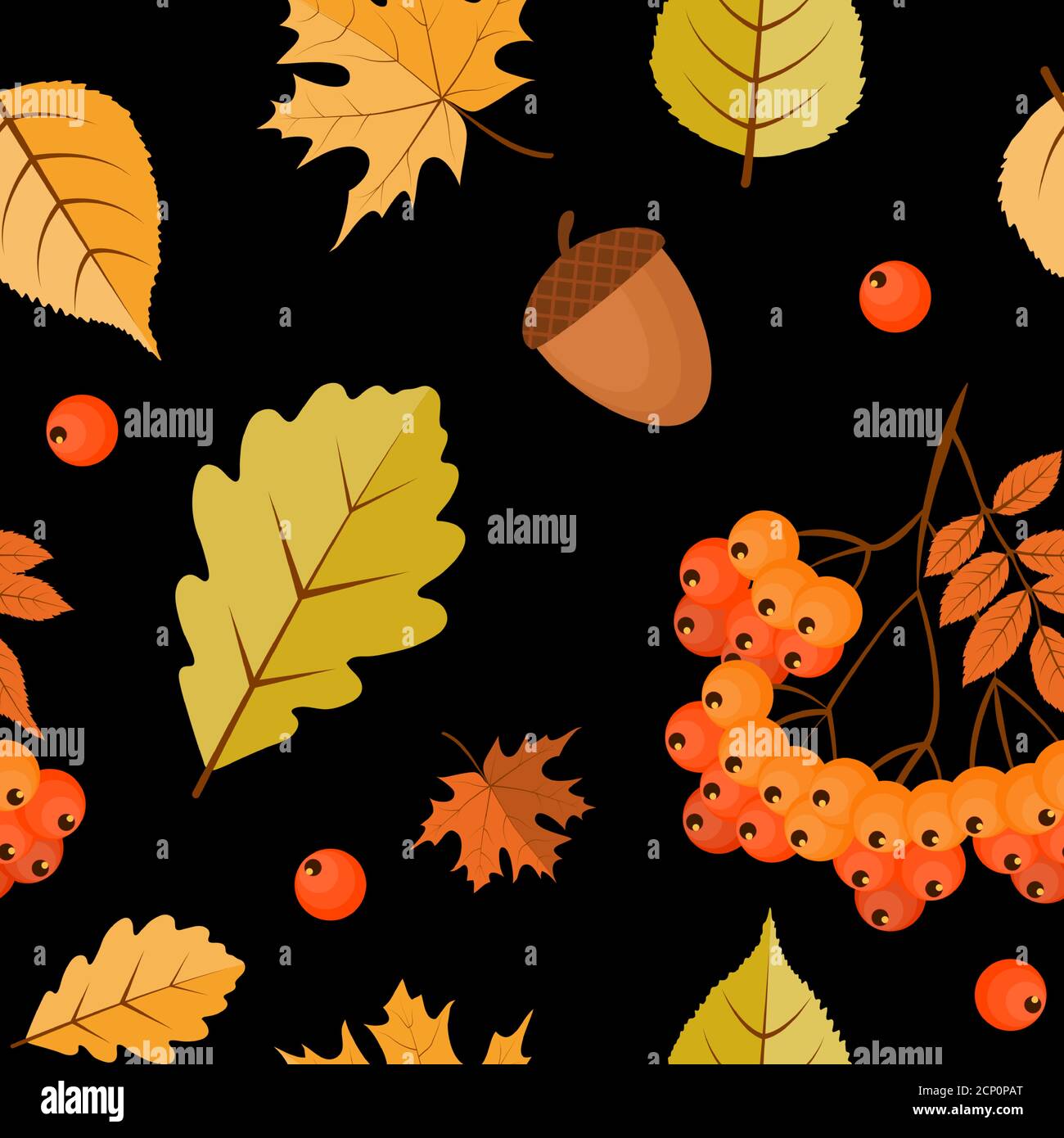 Abstract Autumn Seamless Pattern Background with Falling Leaves, Rowan ...
