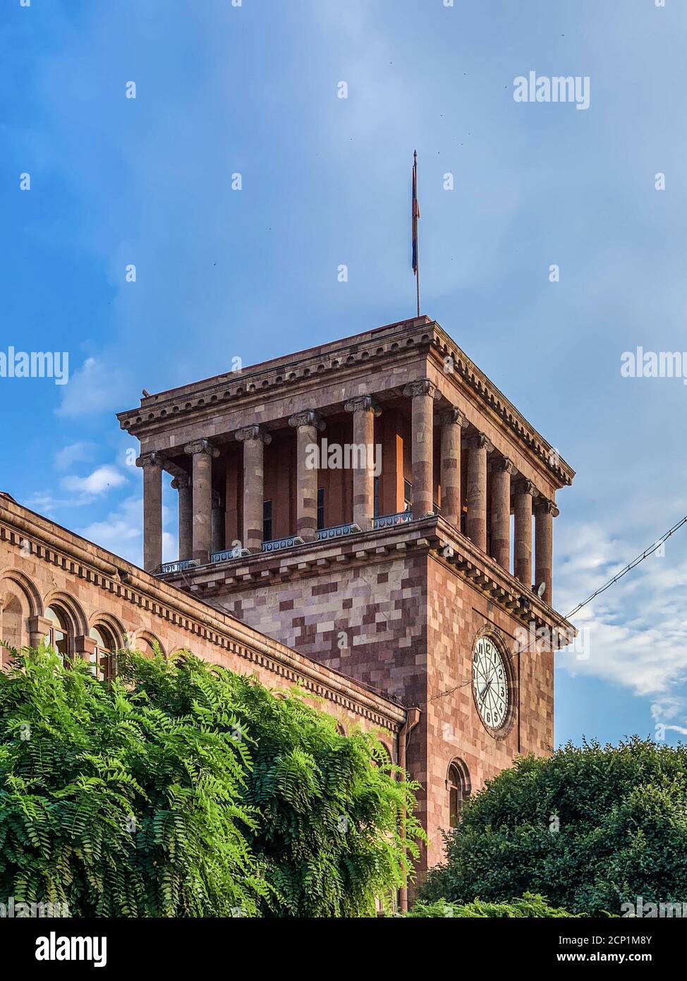 Low angle shot of the clocktower in the Republic Square in Yerevan ...