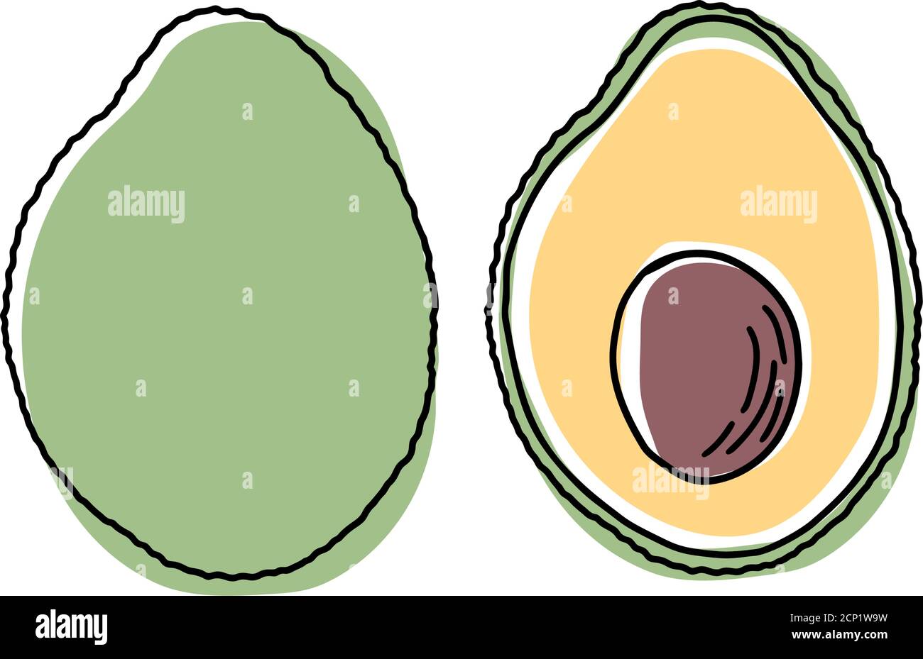 Avocado slice Vector hand drawn vector illustration. Tropical summer ...