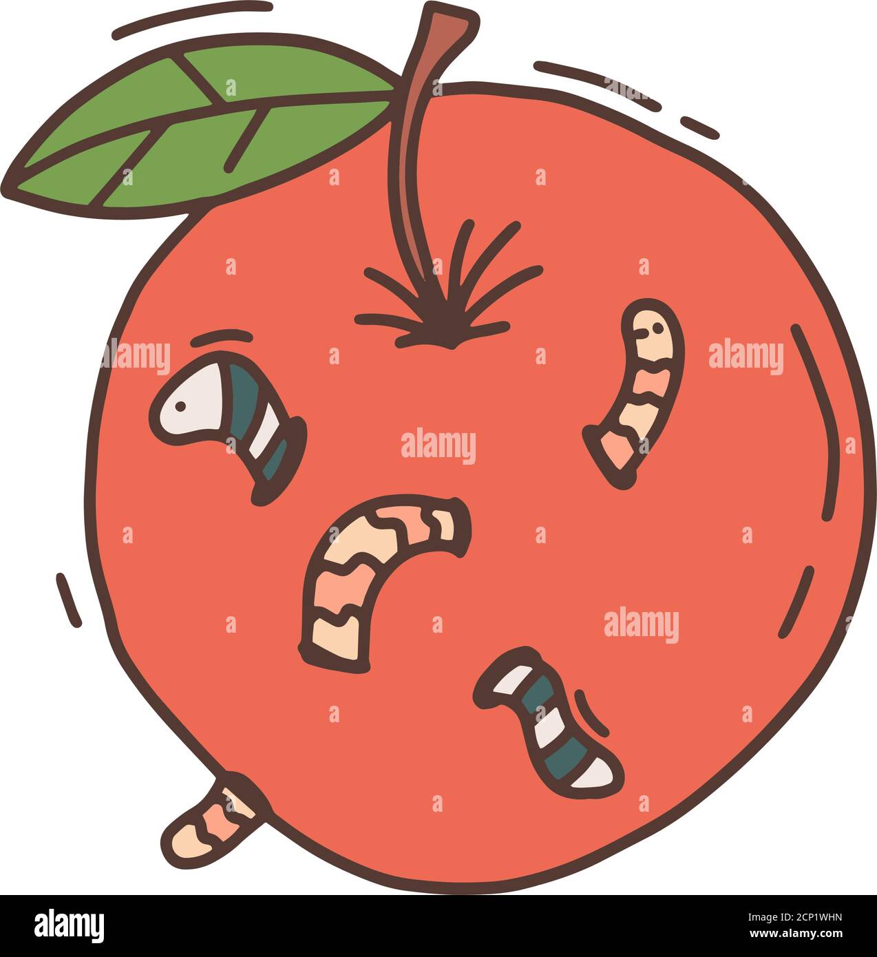 Apple Worm a hand drawn cartoon vector illustration of an apple with ...