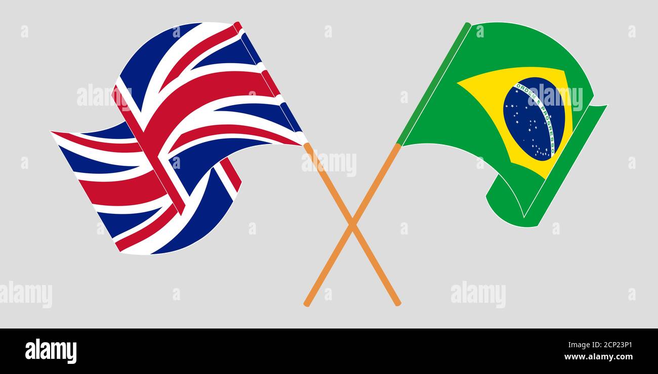 Crossed and waving flags of Brazil and the UK. Vector illustration ...