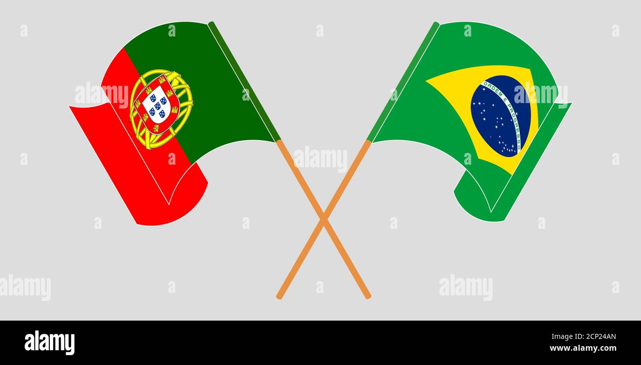 Crossed and waving flags of Brazil and Portugal. Vector illustration ...