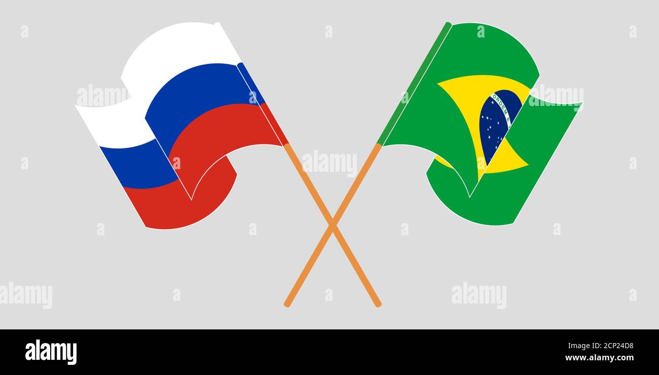 Crossed and waving flags of Brazil and Russia. Vector illustration ...