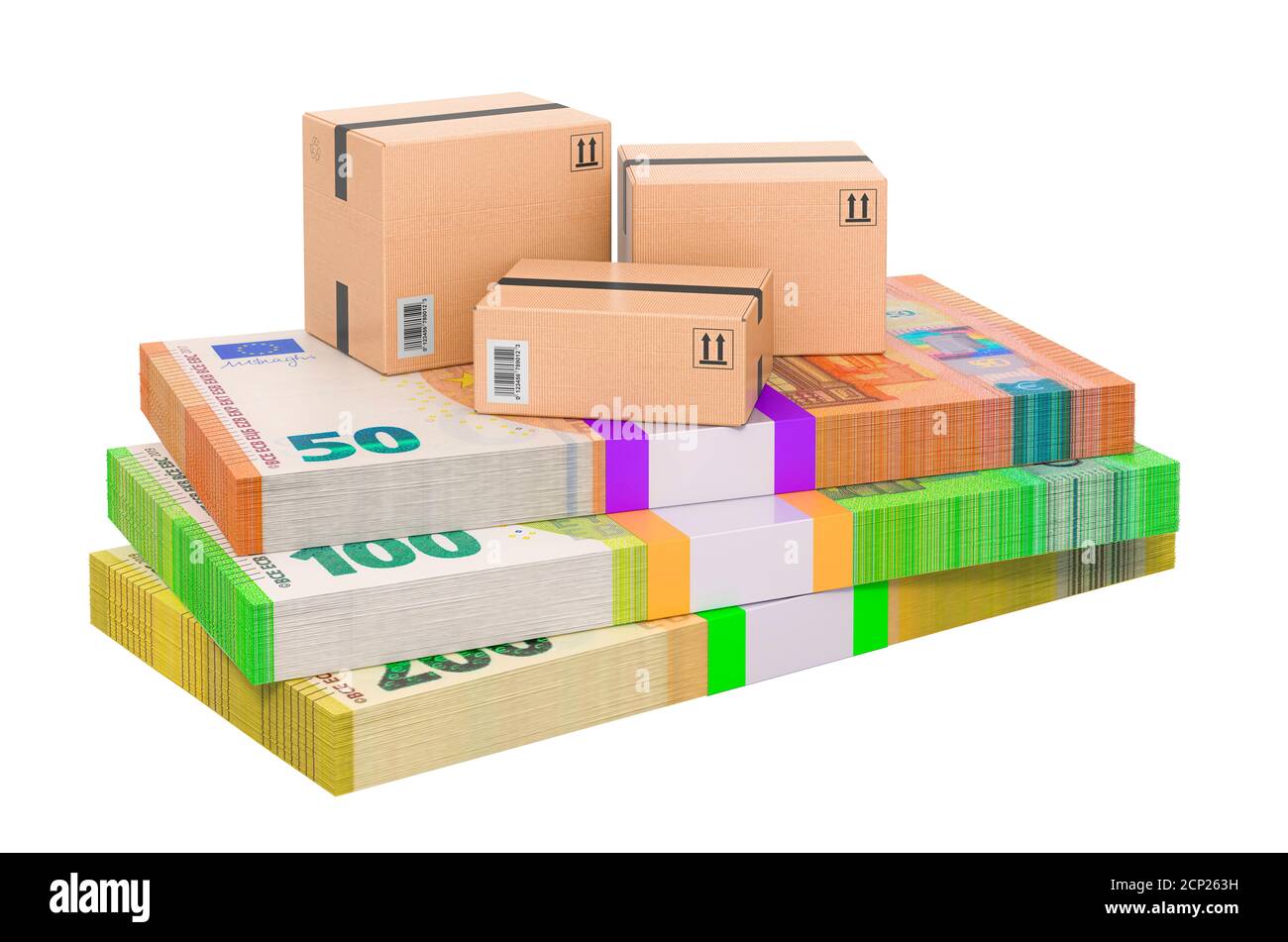 Parcels on the euro packs, 3D rendering isolated on white background ...