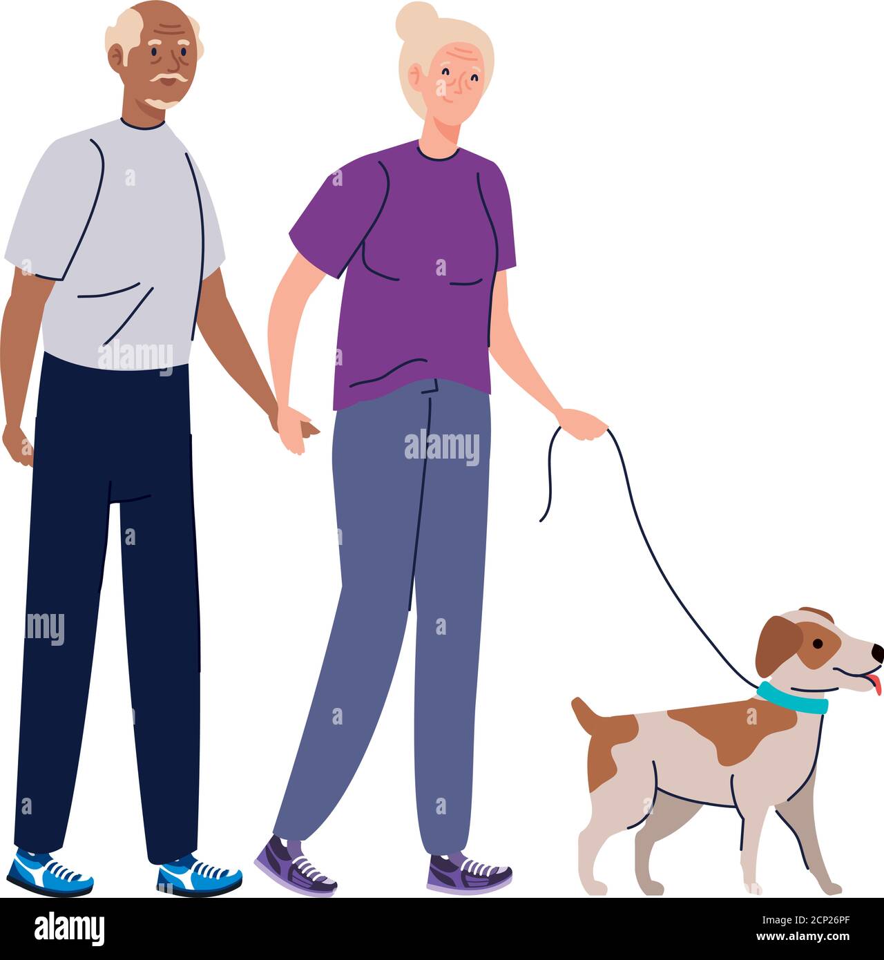 Senior woman and man cartoons with dog vector design Stock Vector Image ...