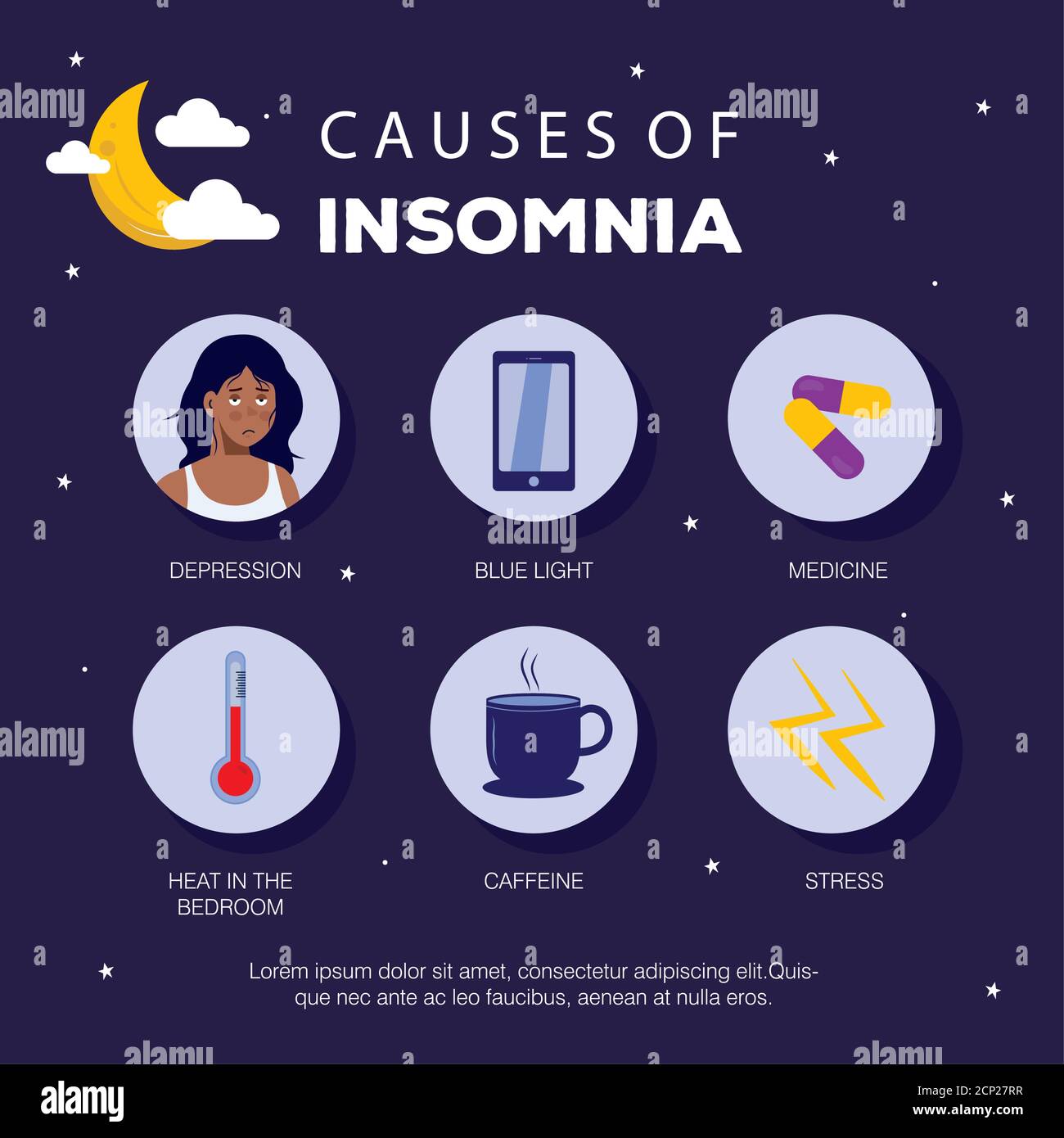 causes of insomnia with icon set vector design Stock Vector Image & Art ...