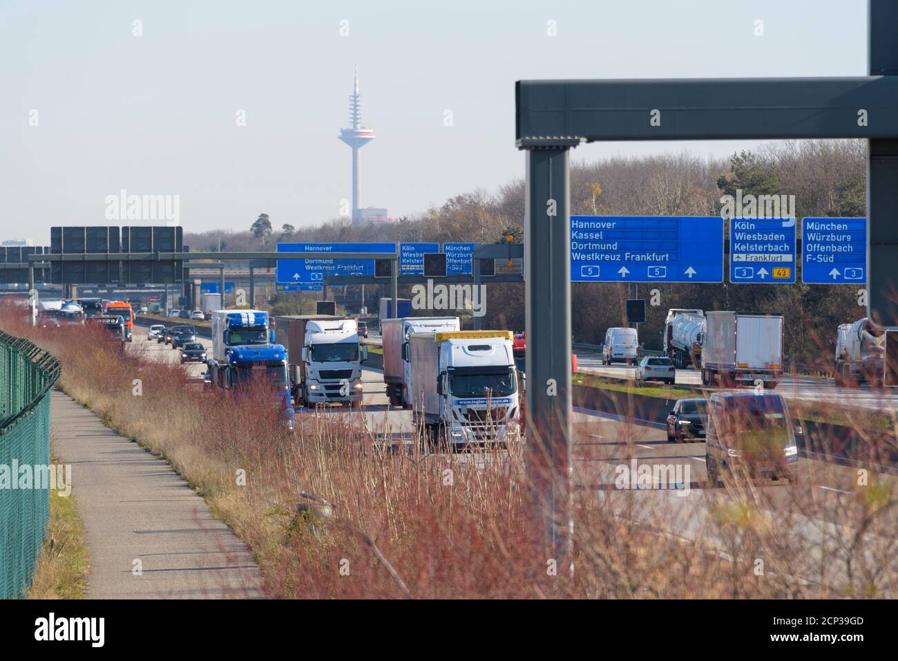 Autobahn, A5, television tower, Frankfurt am Main, Hessen, Germany ...