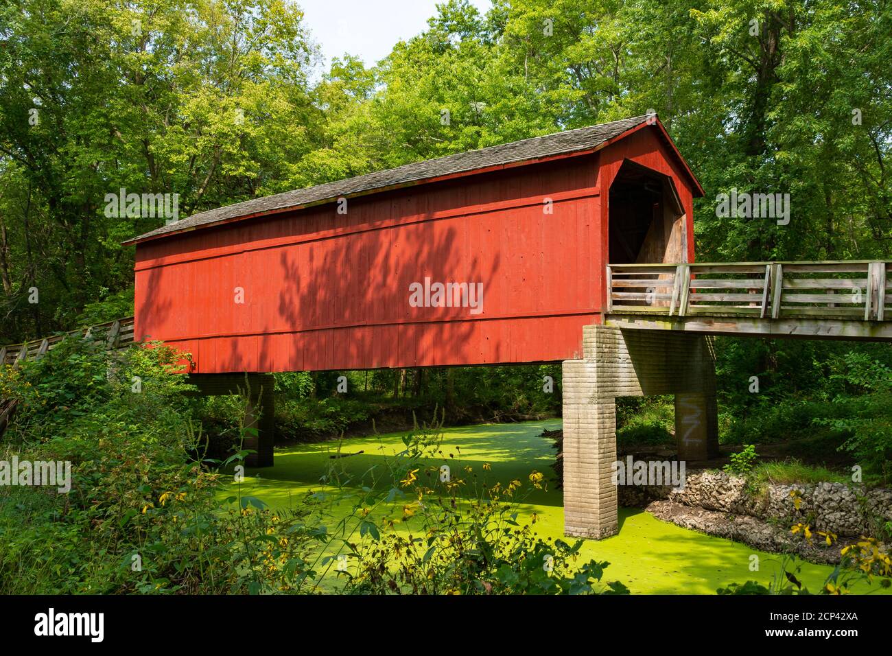 The Sugar Creek Covered Bridge on a beautiful September morning ...